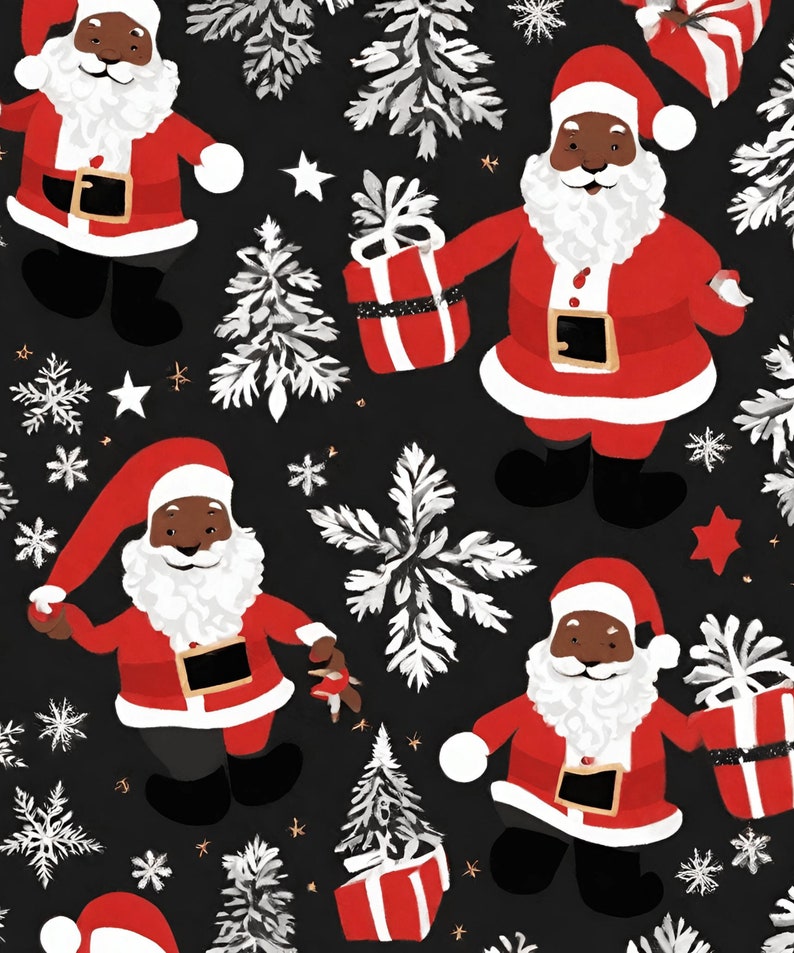 Black Santa Wrapping Paper, Black Santa Gift Wrap, Ethnic Wrapping ...
