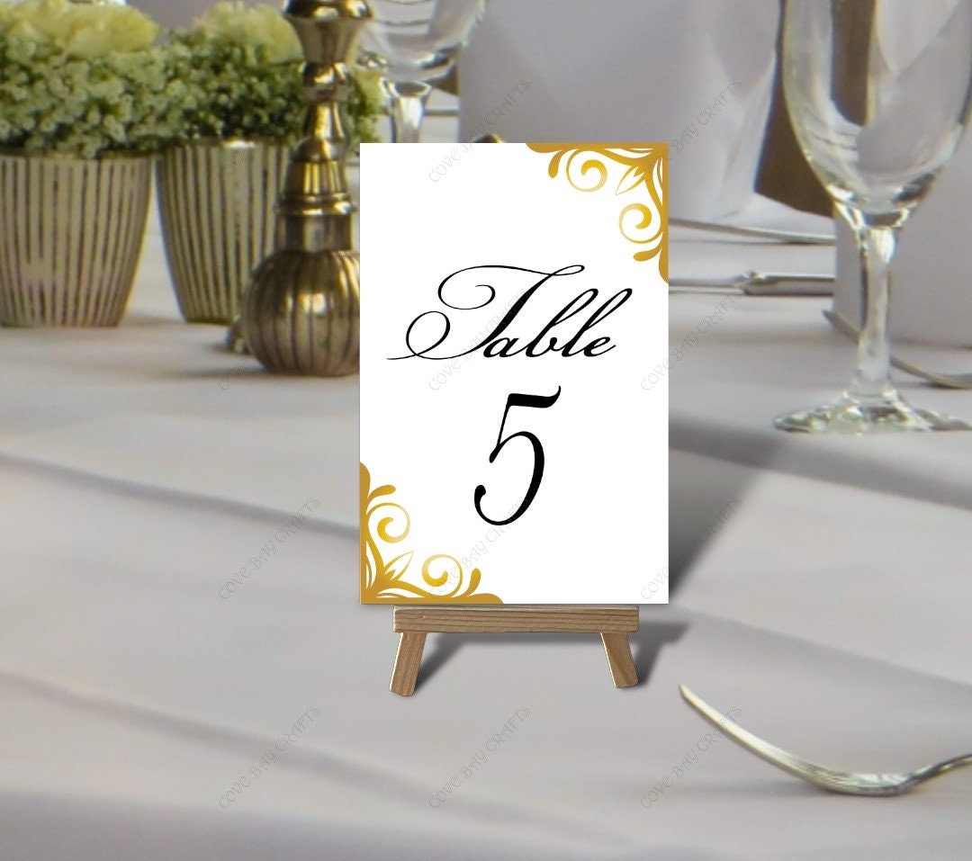 Gold Coloured Wedding Table Number Set Tables 1 to 20 Printable Non ...