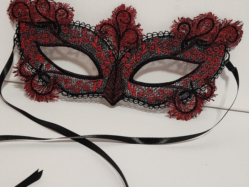 Delux Black & Red Feathery Lace Masquerade Mask - Etsy