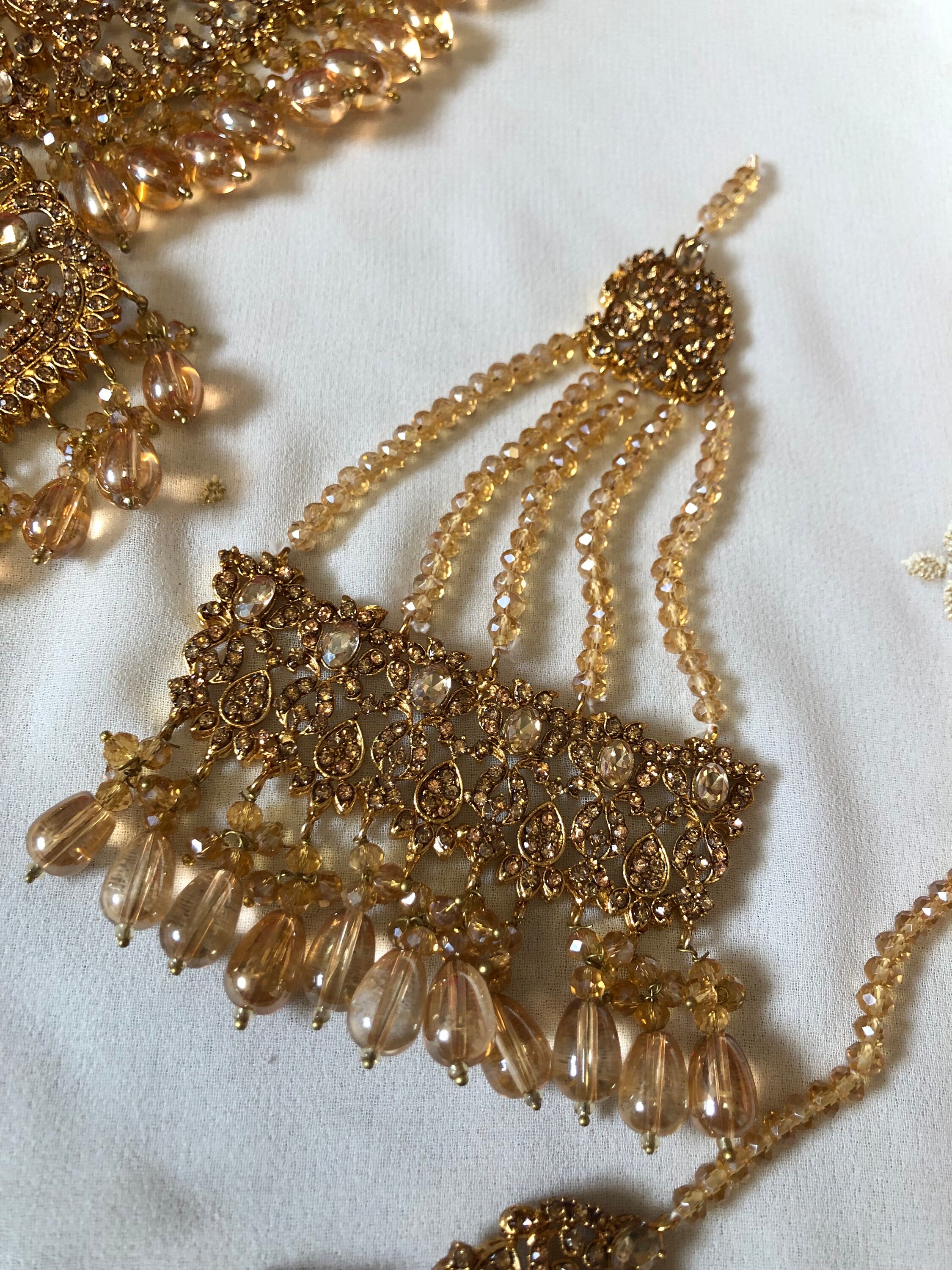 Indian Pakistani Golden With Champagne Gold Pearl Beads Nauratan ...