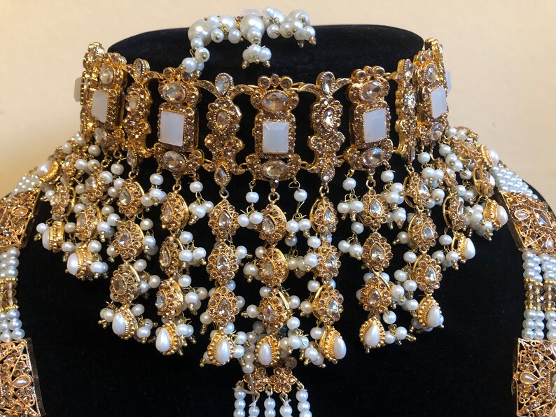 White and Gold Indian Pakistani Bridal Wedding Jewellery Set - Etsy