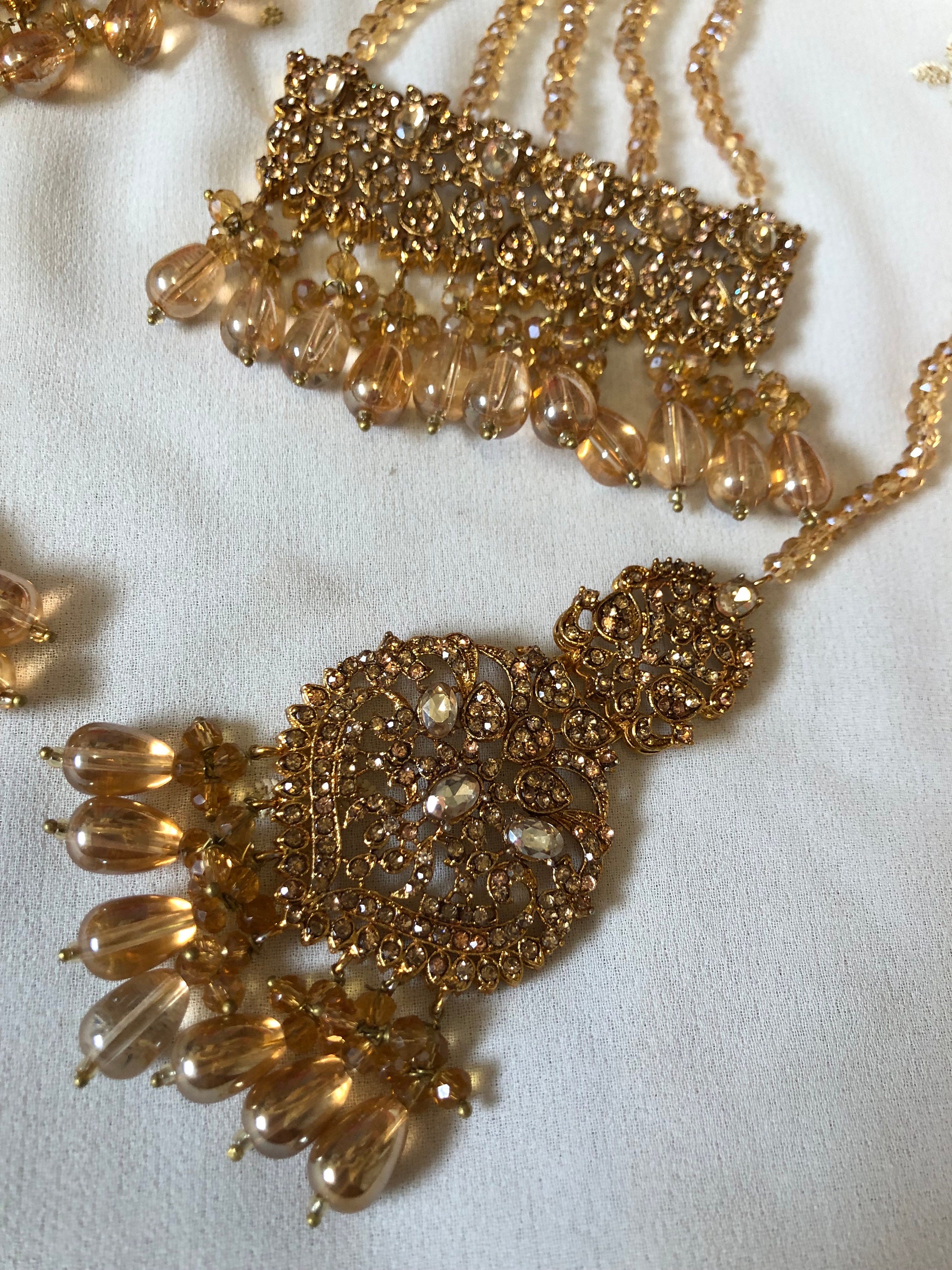Indian Pakistani Golden With Champagne Gold Pearl Beads Nauratan ...