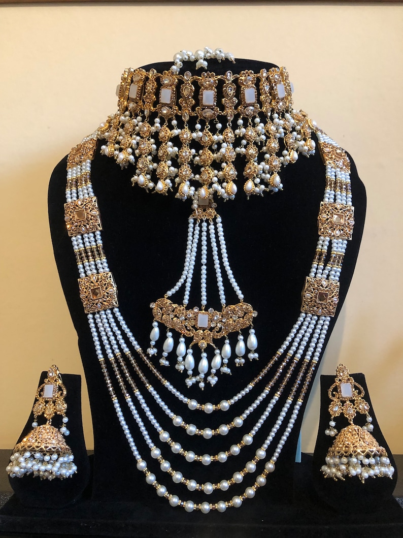 White and Gold Indian Pakistani Bridal Wedding Jewellery Set - Etsy