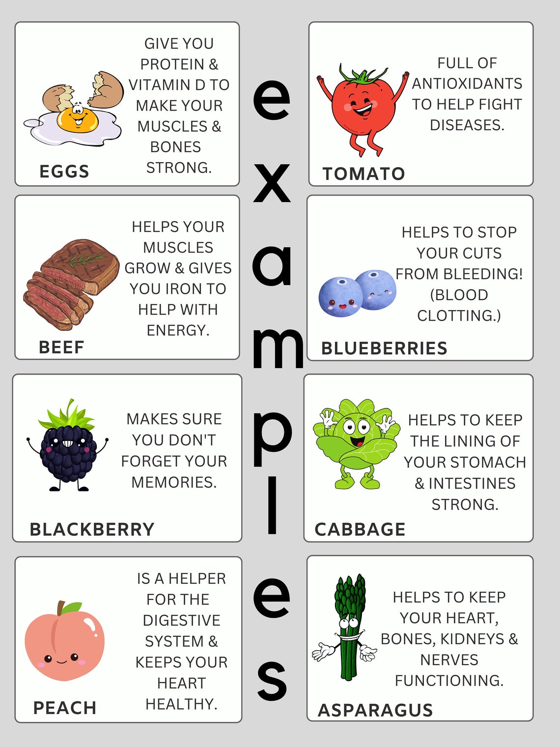 Food Flash Cards-nutrition for Kids -benefits of Food-vegetables-fruits ...