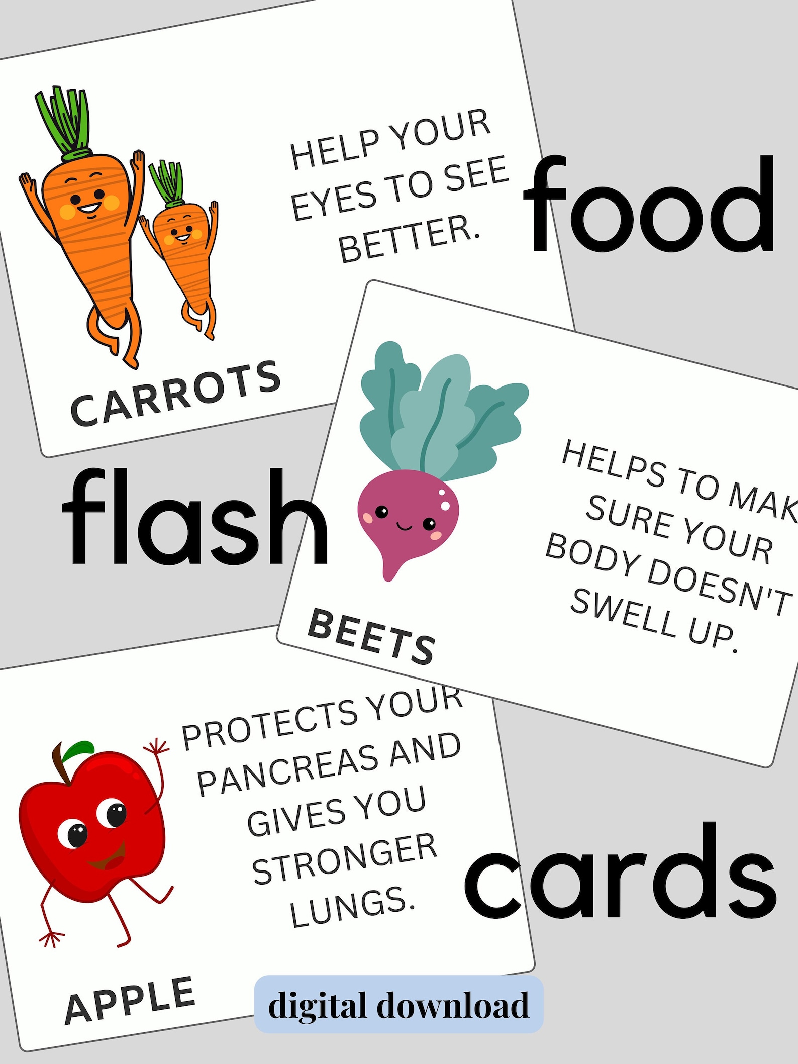 Food Flash Cards-nutrition for Kids -benefits of Food-vegetables-fruits ...