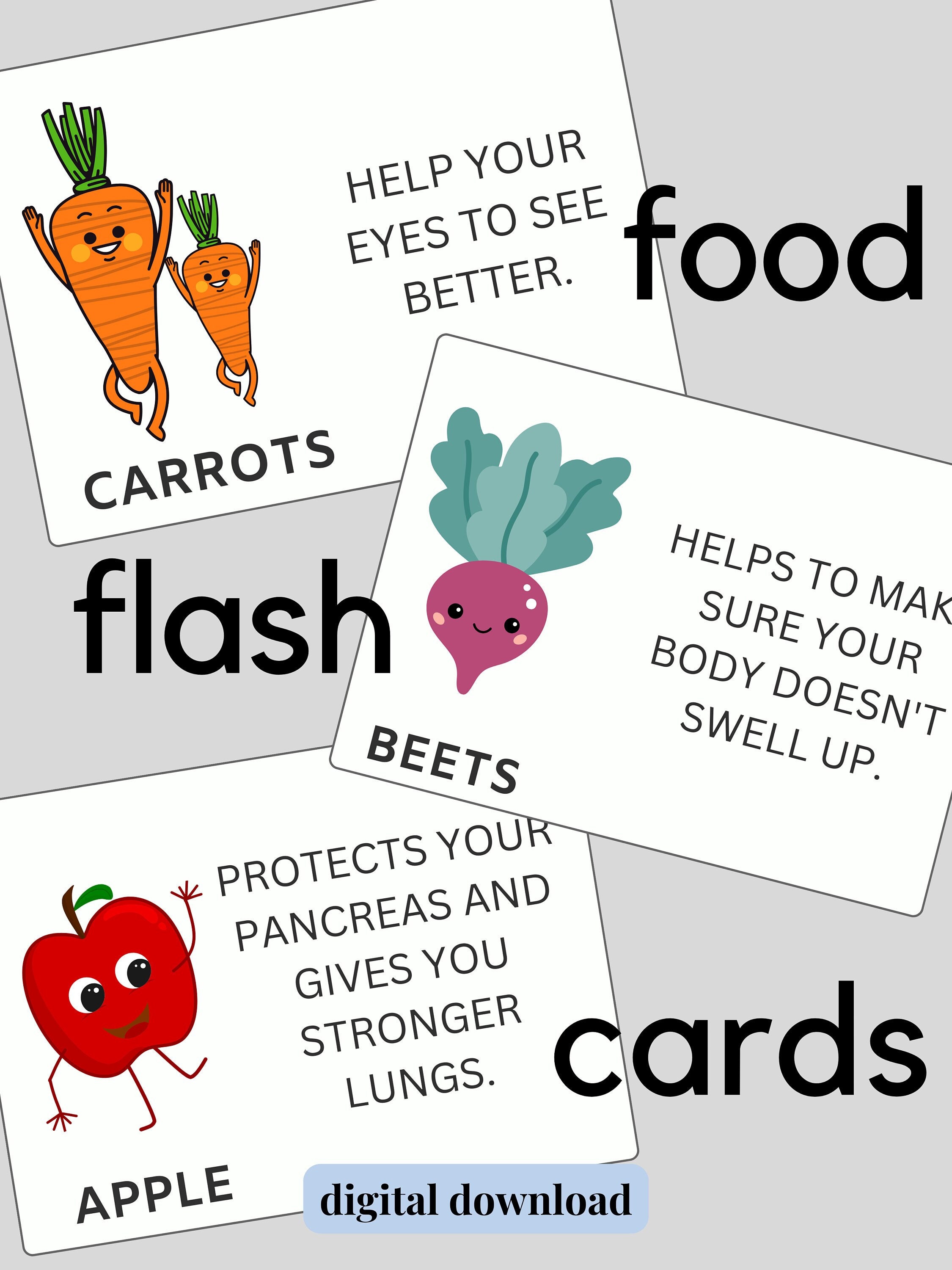 Food Flash Cards-nutrition for Kids -benefits of Food-vegetables-fruits ...