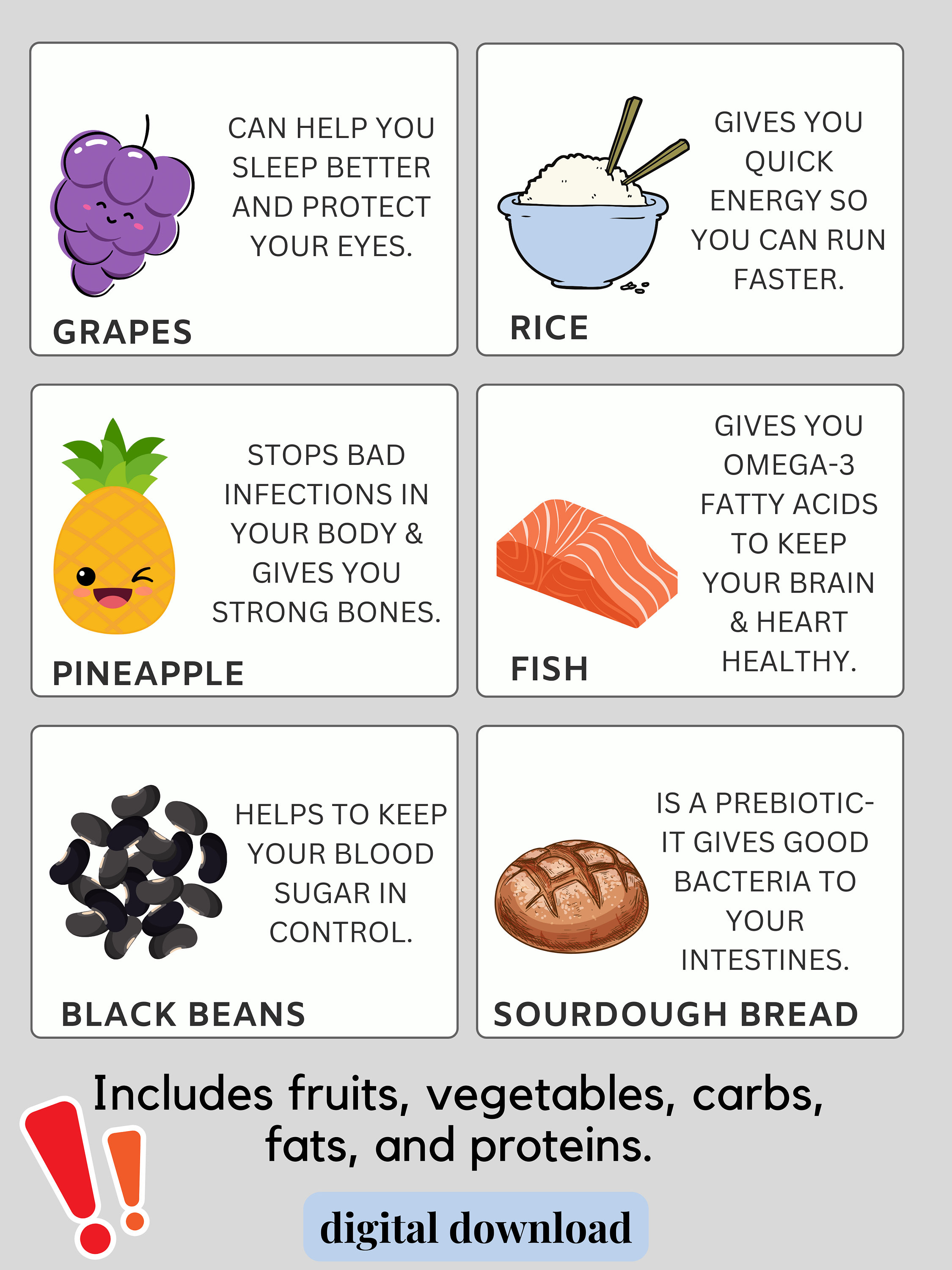 Food Flash Cards-nutrition for Kids -benefits of Food-vegetables-fruits ...