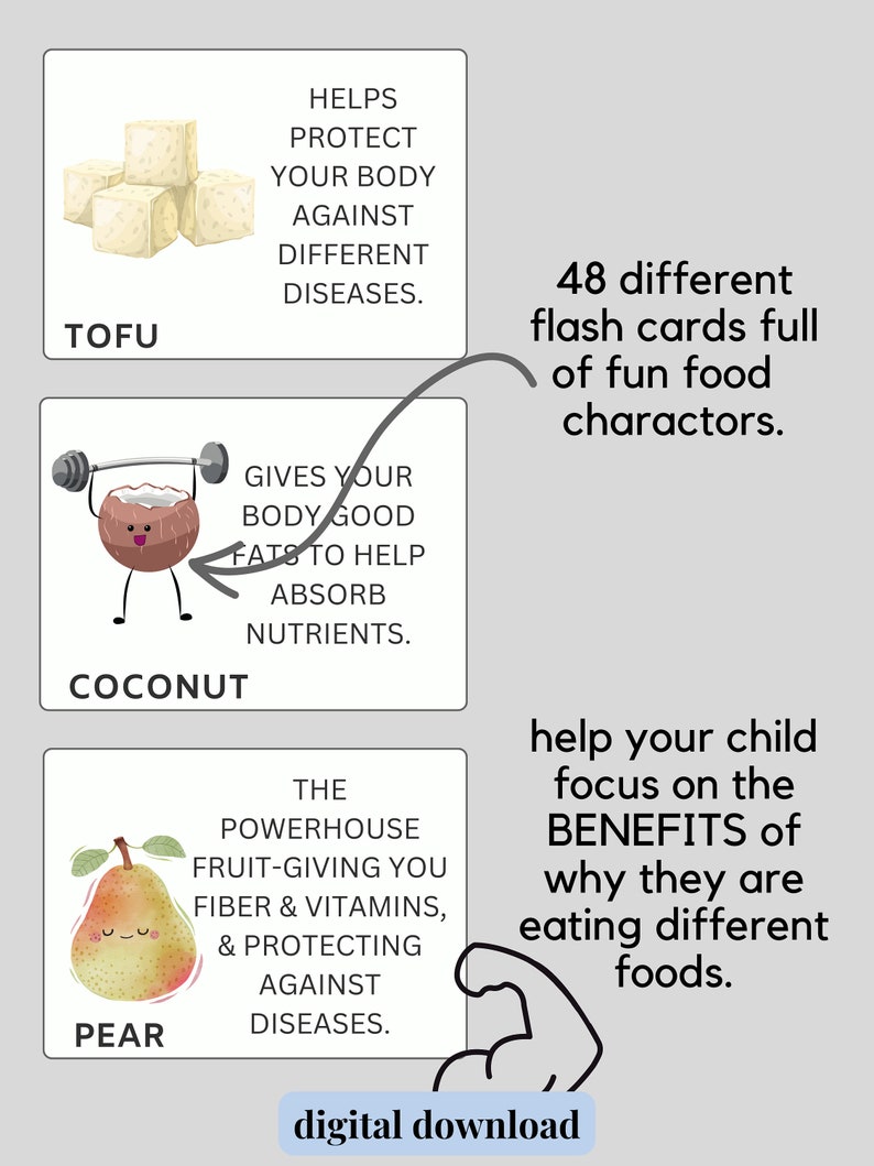 Food Flash Cards-nutrition for Kids -benefits of Food-vegetables-fruits ...