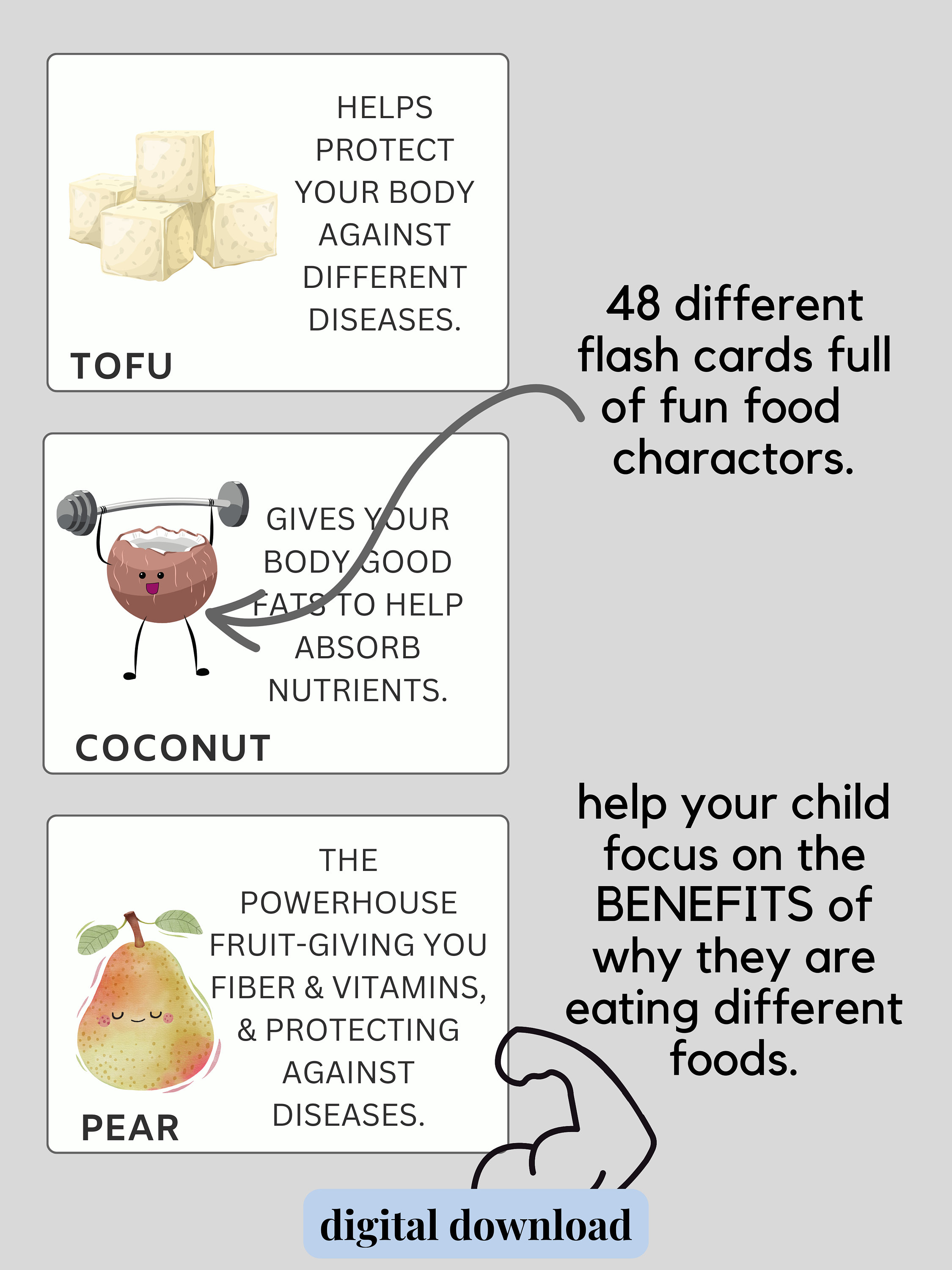 Food Flash Cards-nutrition for Kids -benefits of Food-vegetables-fruits ...