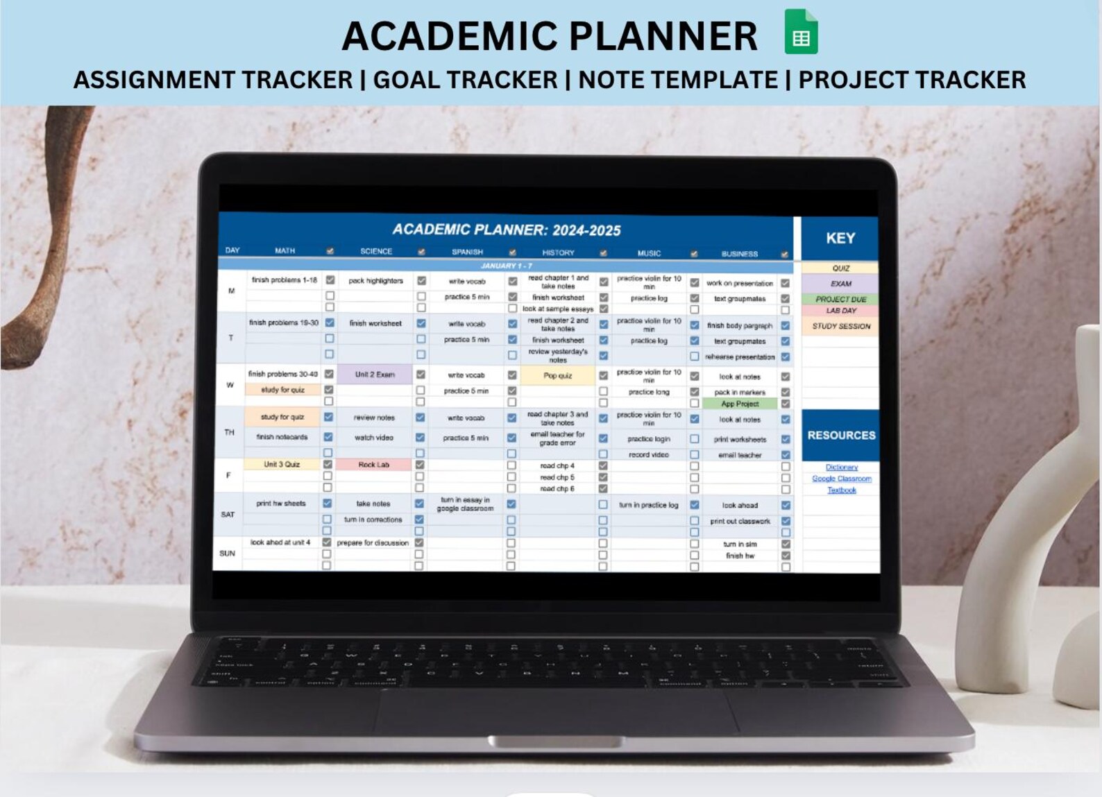 Academic Planner Google Sheets | Assignment Tracker | Note Template ...