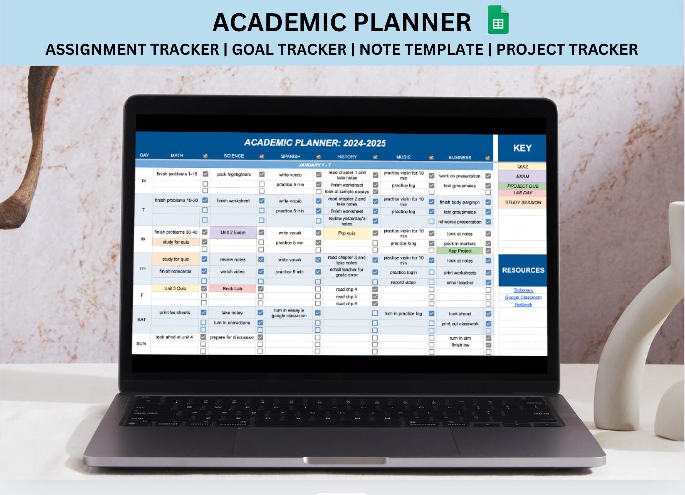 Academic Planner Google Sheets | Assignment Tracker | Note Template ...