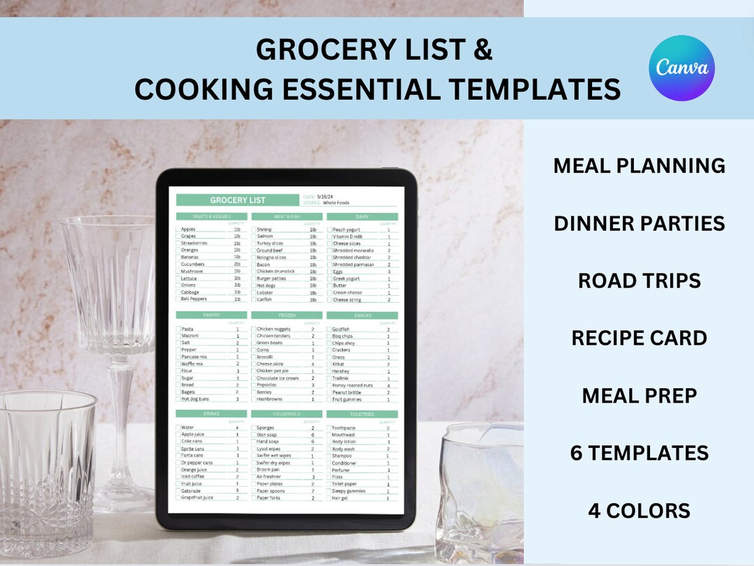 Grocery List Templates Canva | Meal Planner | Recipe Card | Weekly Meal ...