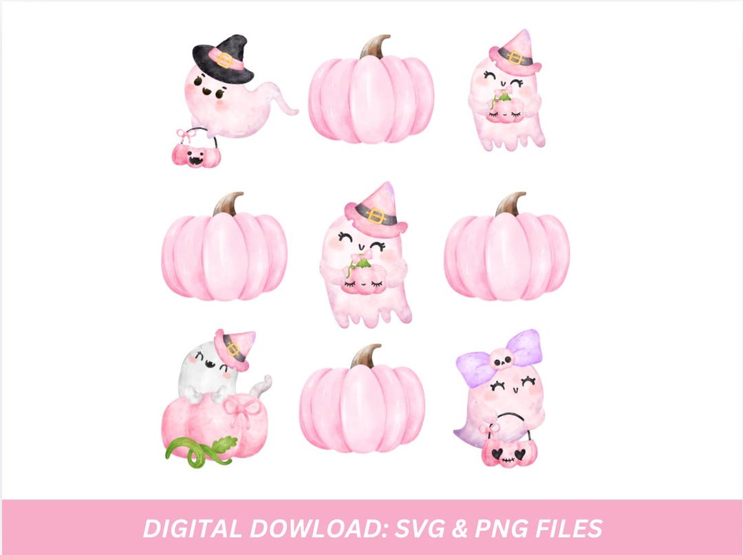 Pink Ghosts and Pumpkins | PNG File | SVG File | Girly Pink Halloween ...