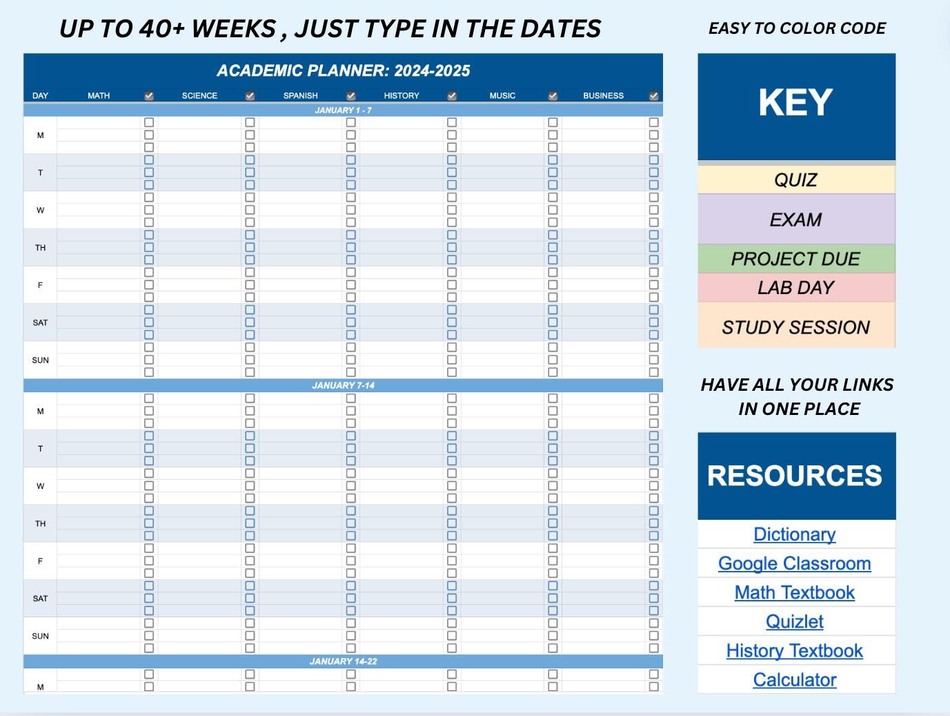 Academic Planner Google Sheets | Assignment Tracker | Note Template ...