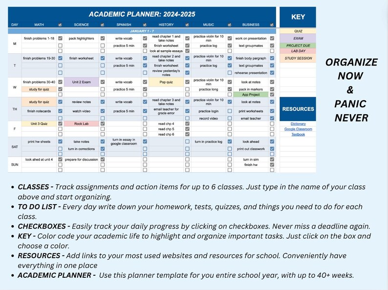 Academic Planner Google Sheets | Assignment Tracker | Note Template ...