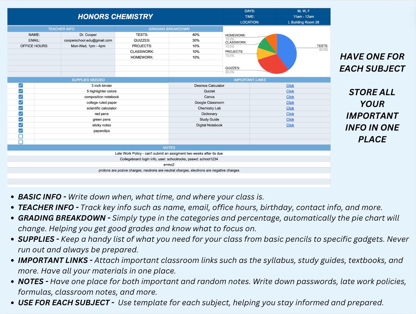 Academic Planner Google Sheets | Assignment Tracker | Note Template ...