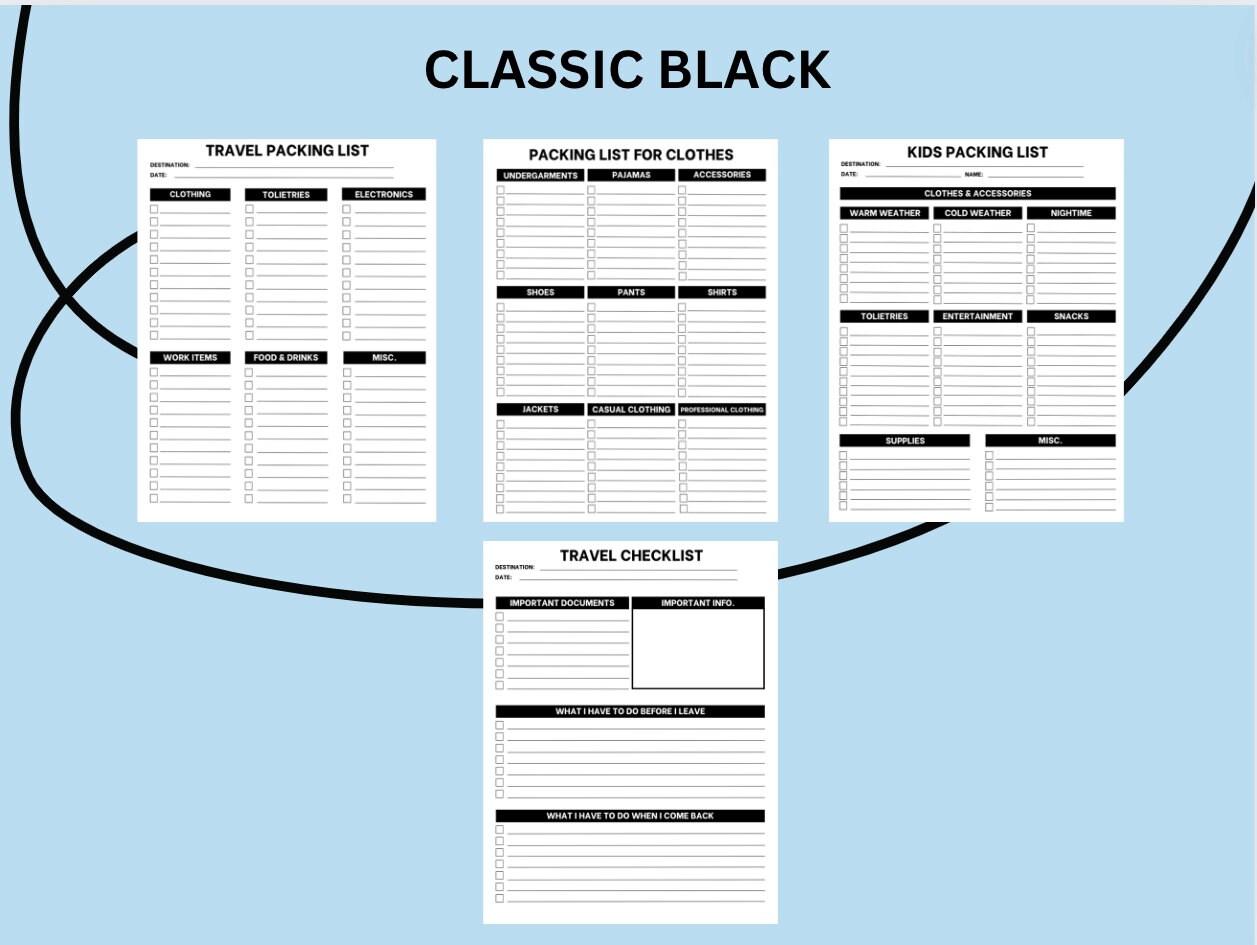 Packing List Templates Canva | Vacation Packing List | Clothes Packing ...