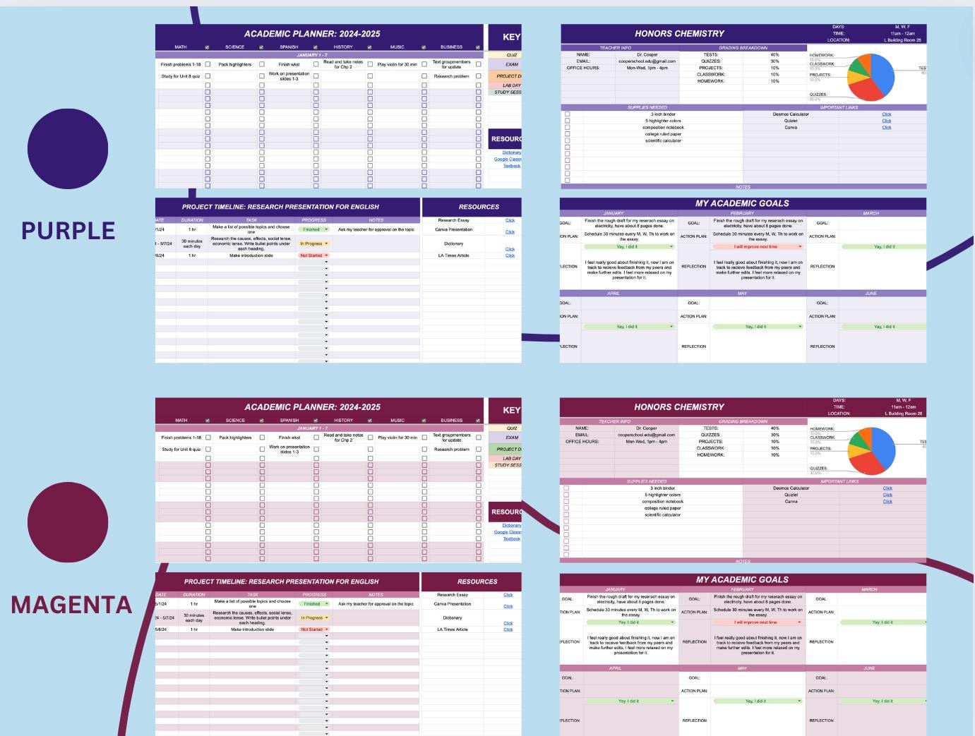 Academic Planner Google Sheets | Assignment Tracker | Note Template ...