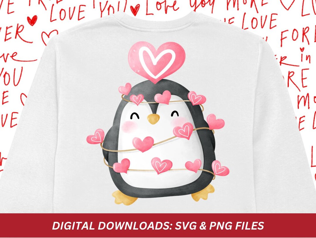 Valentines Day Penguin PNG File SVG File Pink Valentines Coquette Shirt ...
