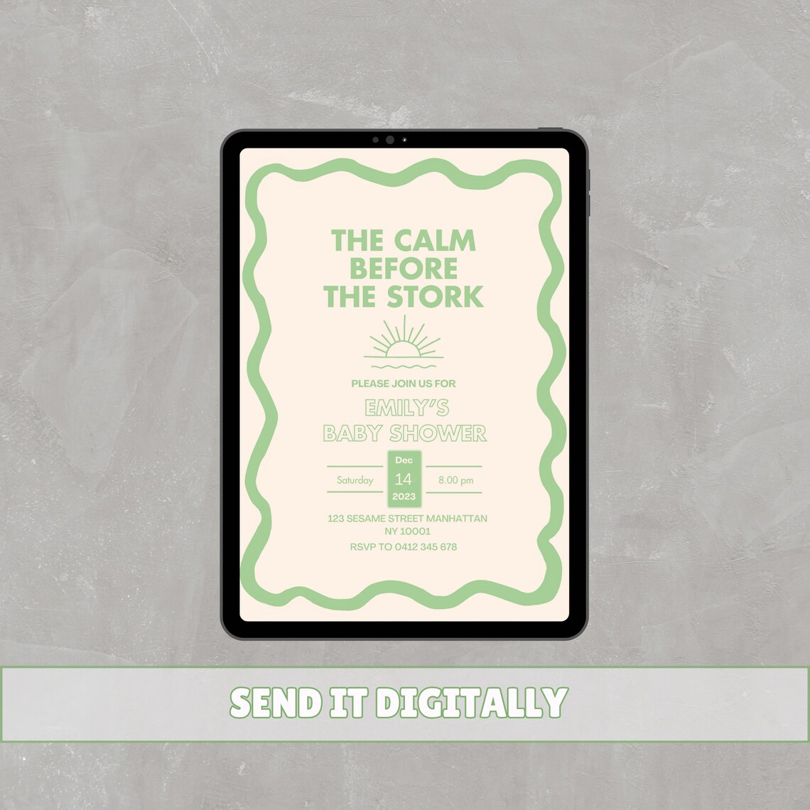 Editable Baby Shower Pun Invitation: the Calm Before the Stork | Light ...