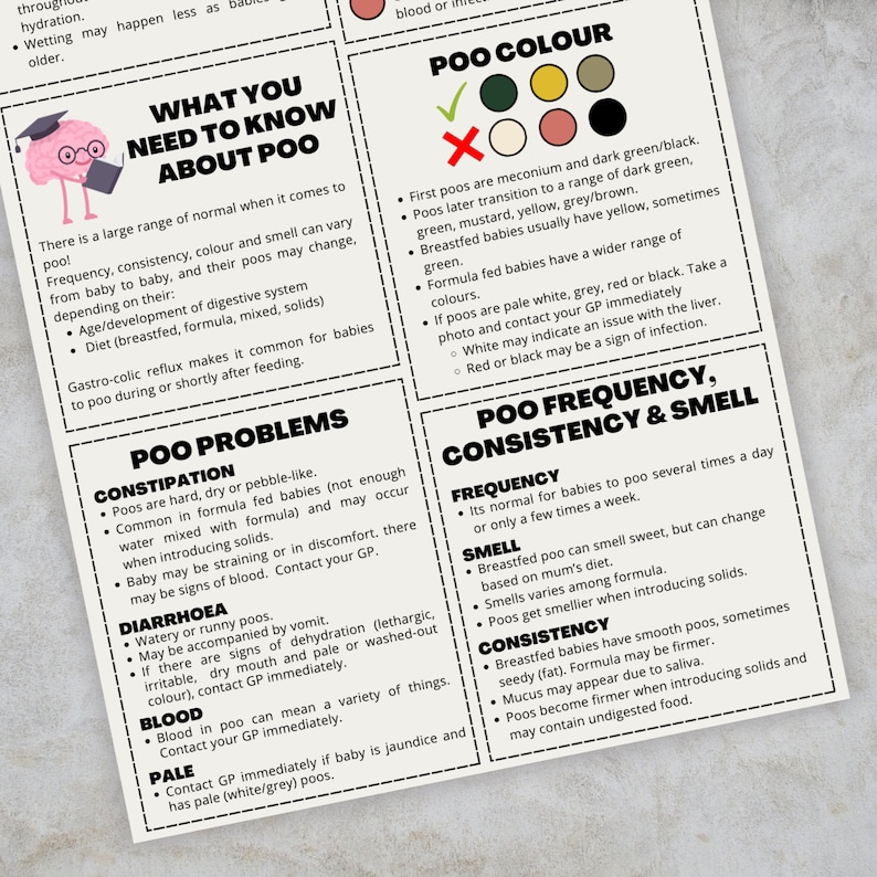 Baby Poo & Wee Guide Chart Doula, New Mum Education Handout Newborn ...