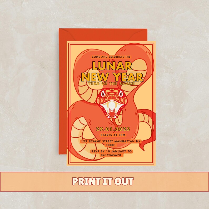 Editable Lunar New Year 2025 Invite Year of the Snake Chinese New Year ...