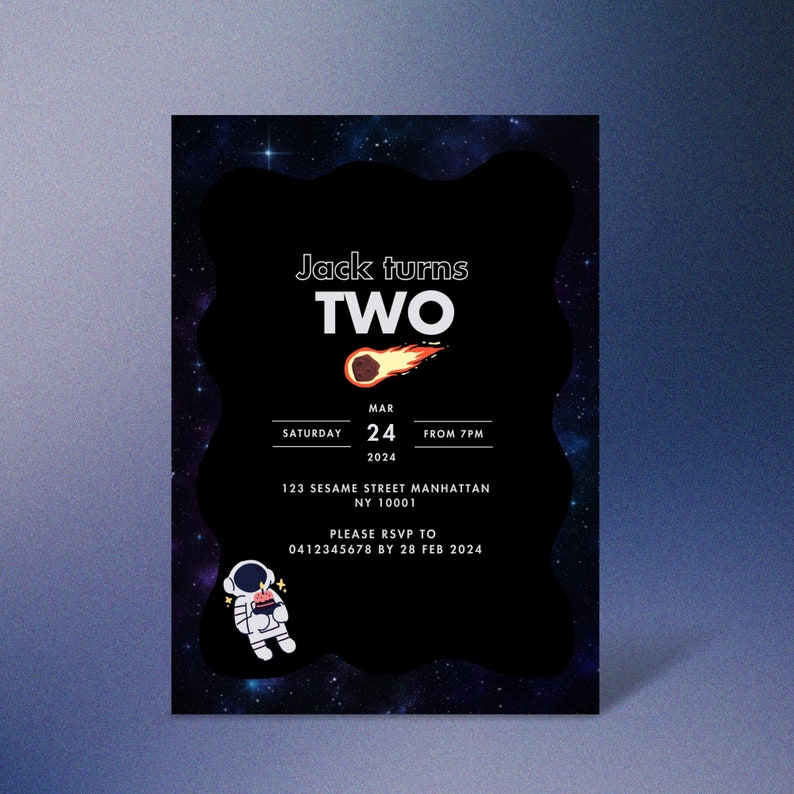 Editable Second Birthday Invitation: Astronaut, Space, Galaxy Theme ...