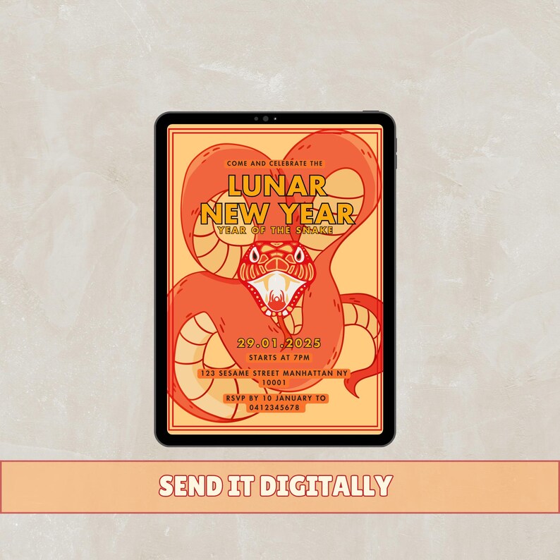 Editable Lunar New Year 2025 Invite Year of the Snake Chinese New Year ...