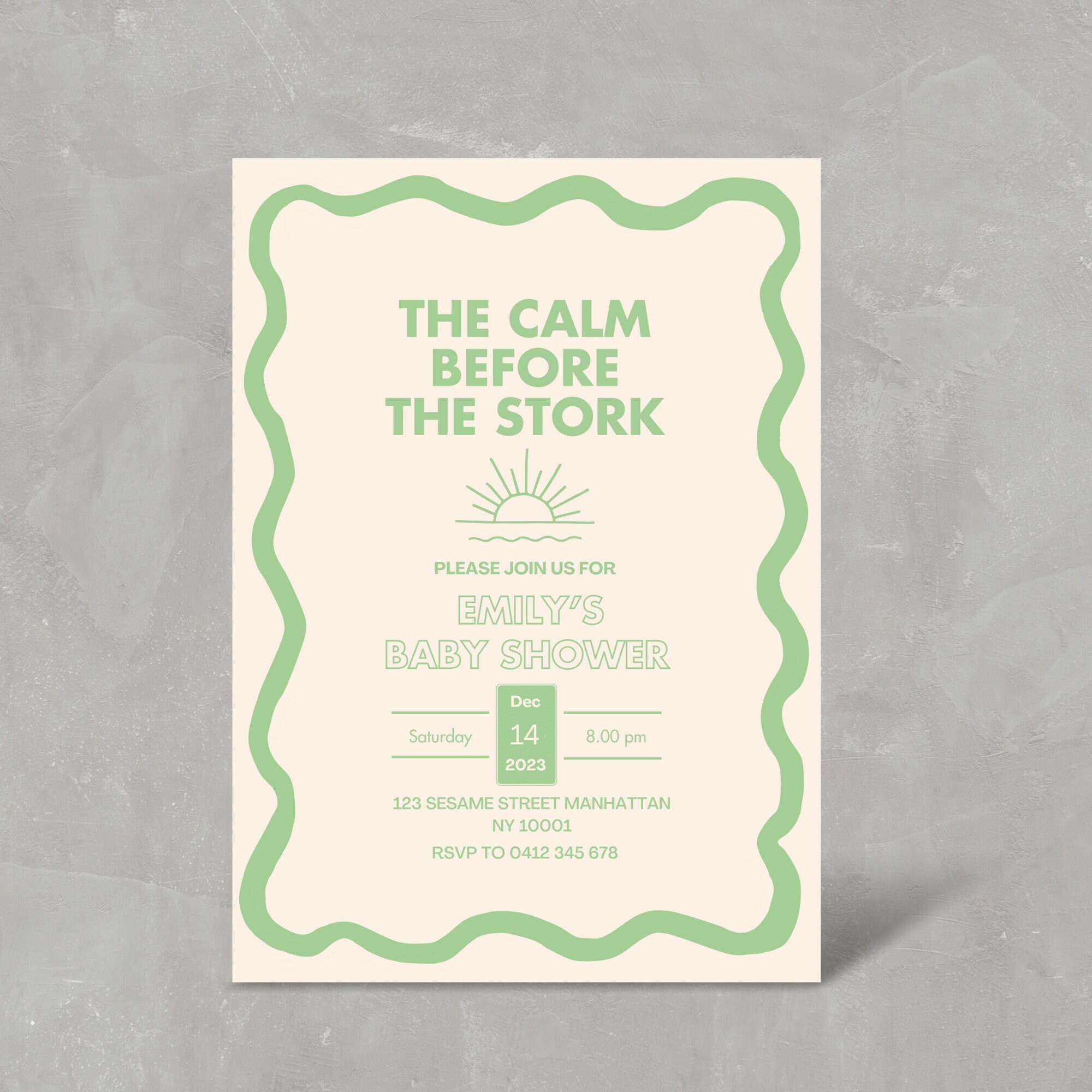 Editable Baby Shower Pun Invitation: the Calm Before the Stork | Light ...