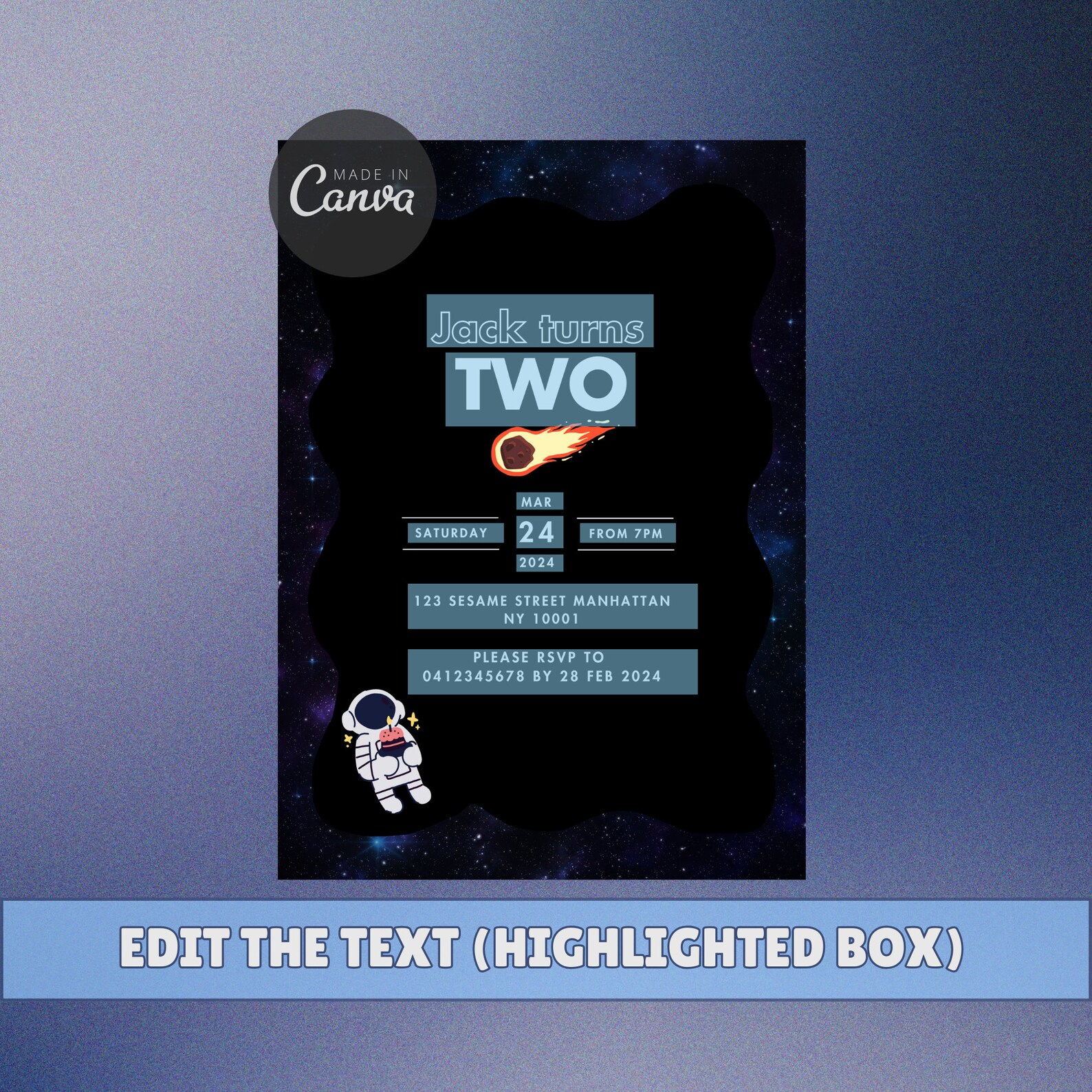 Editable Second Birthday Invitation: Astronaut, Space, Galaxy Theme ...
