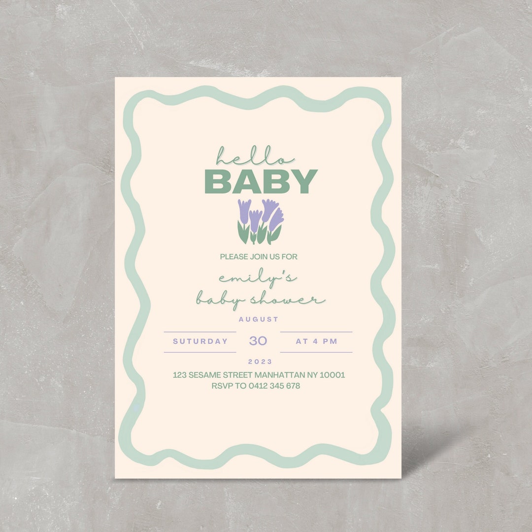 Editable Wavy Baby Shower Invite | Girl Baby Shower Invite | Modern ...