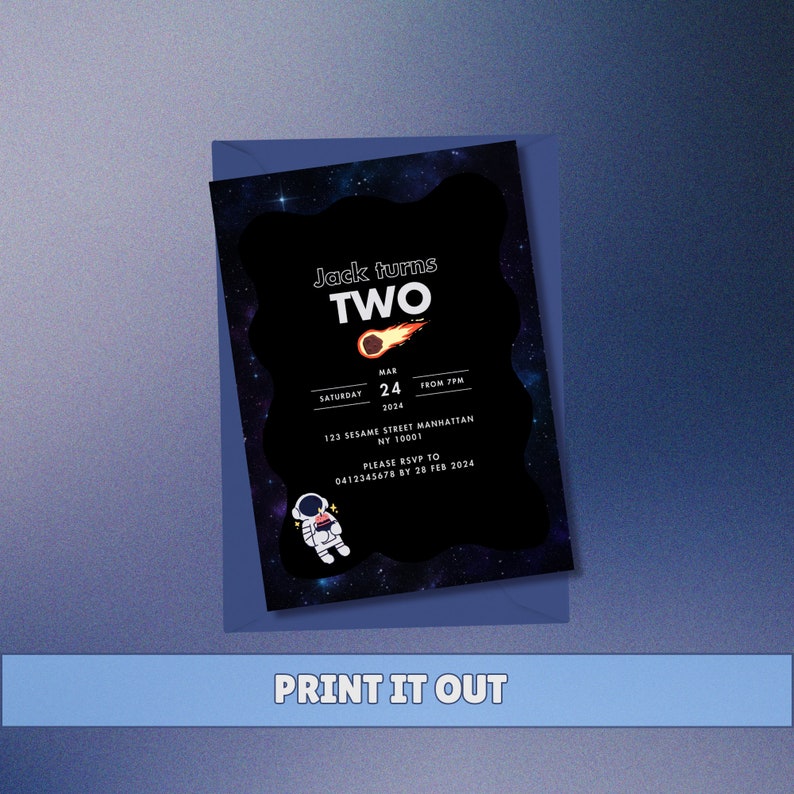 Editable Second Birthday Invitation: Astronaut, Space, Galaxy Theme ...