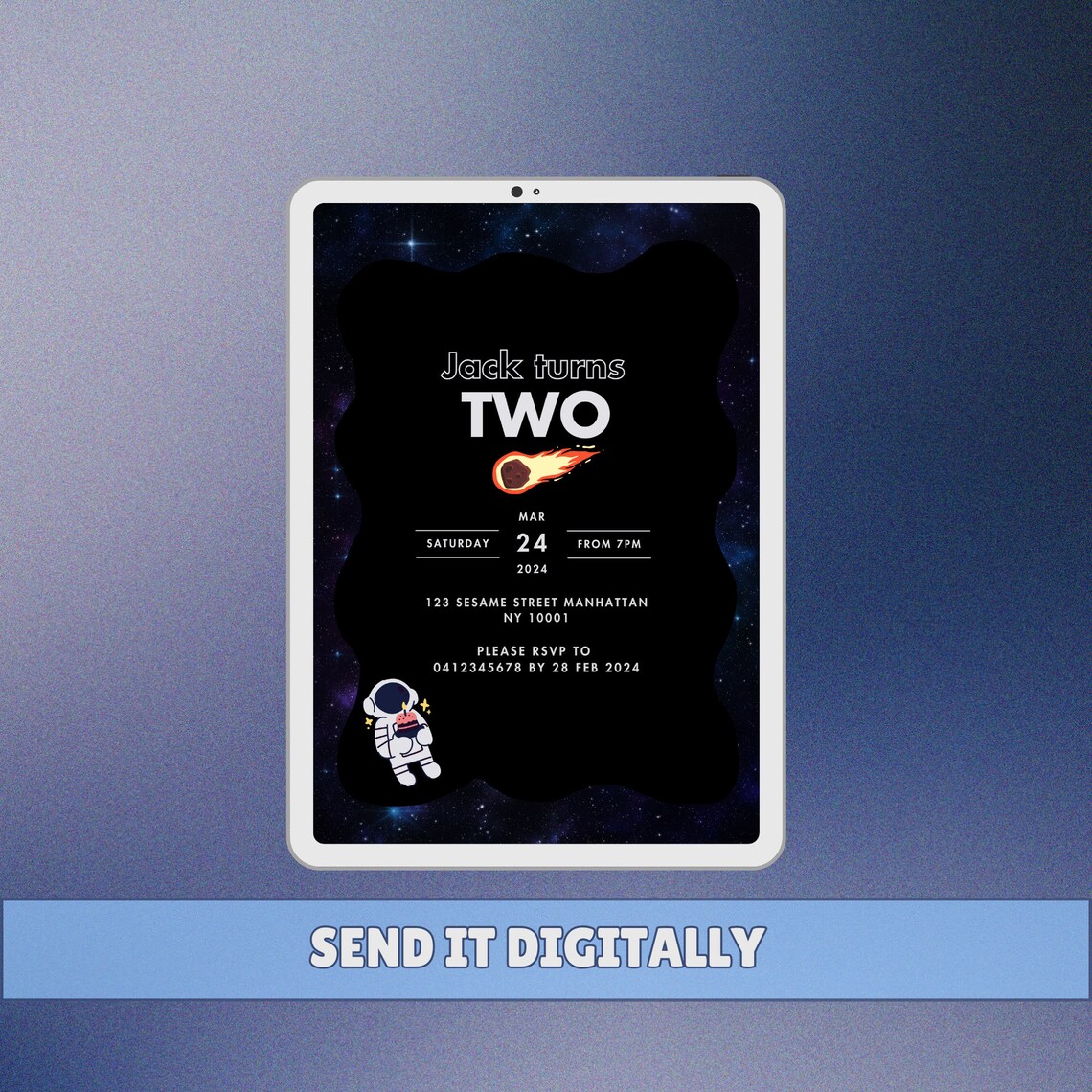 Editable Second Birthday Invitation: Astronaut, Space, Galaxy Theme ...