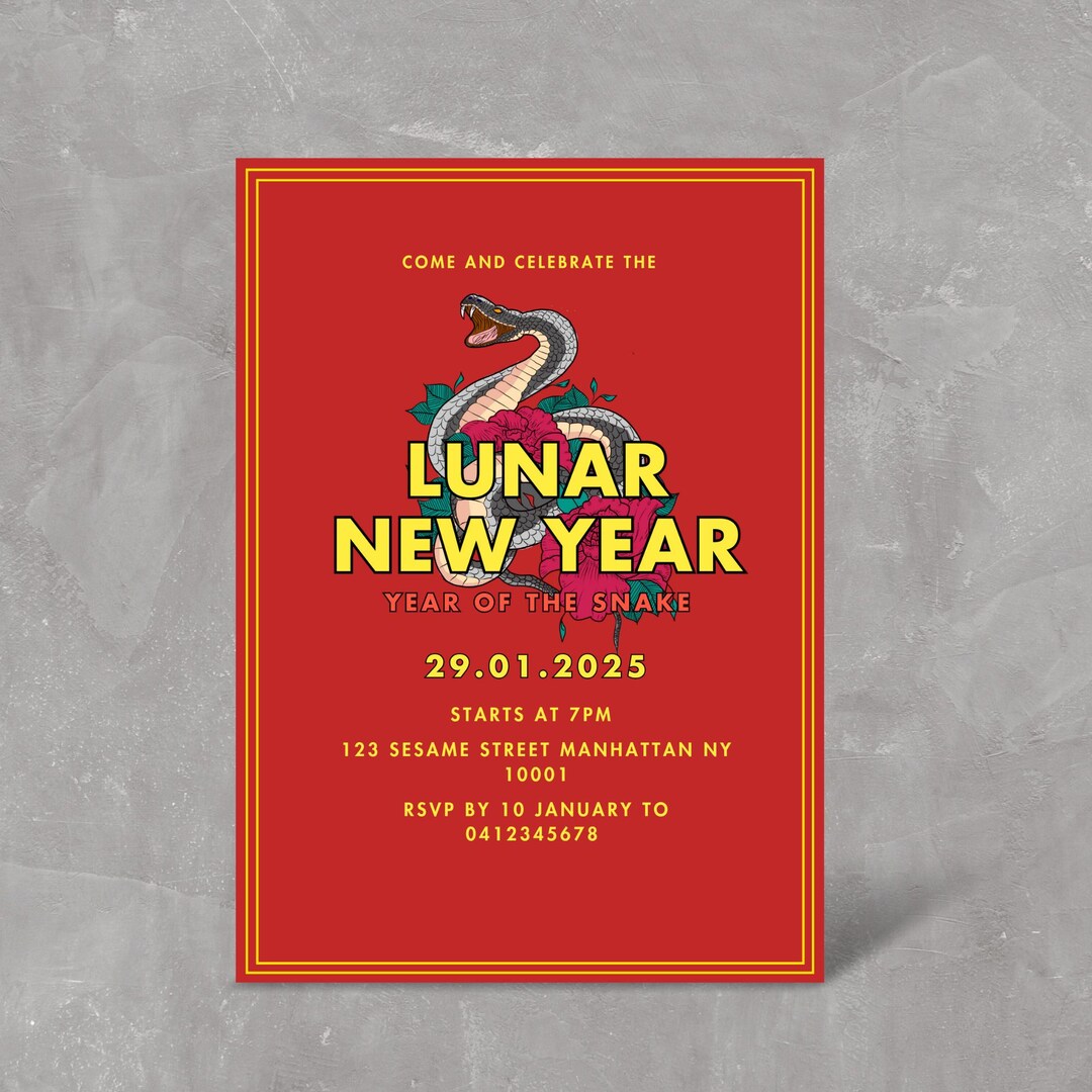 Editable Lunar New Year 2025 Invite Year of the Snake Chinese New Year ...