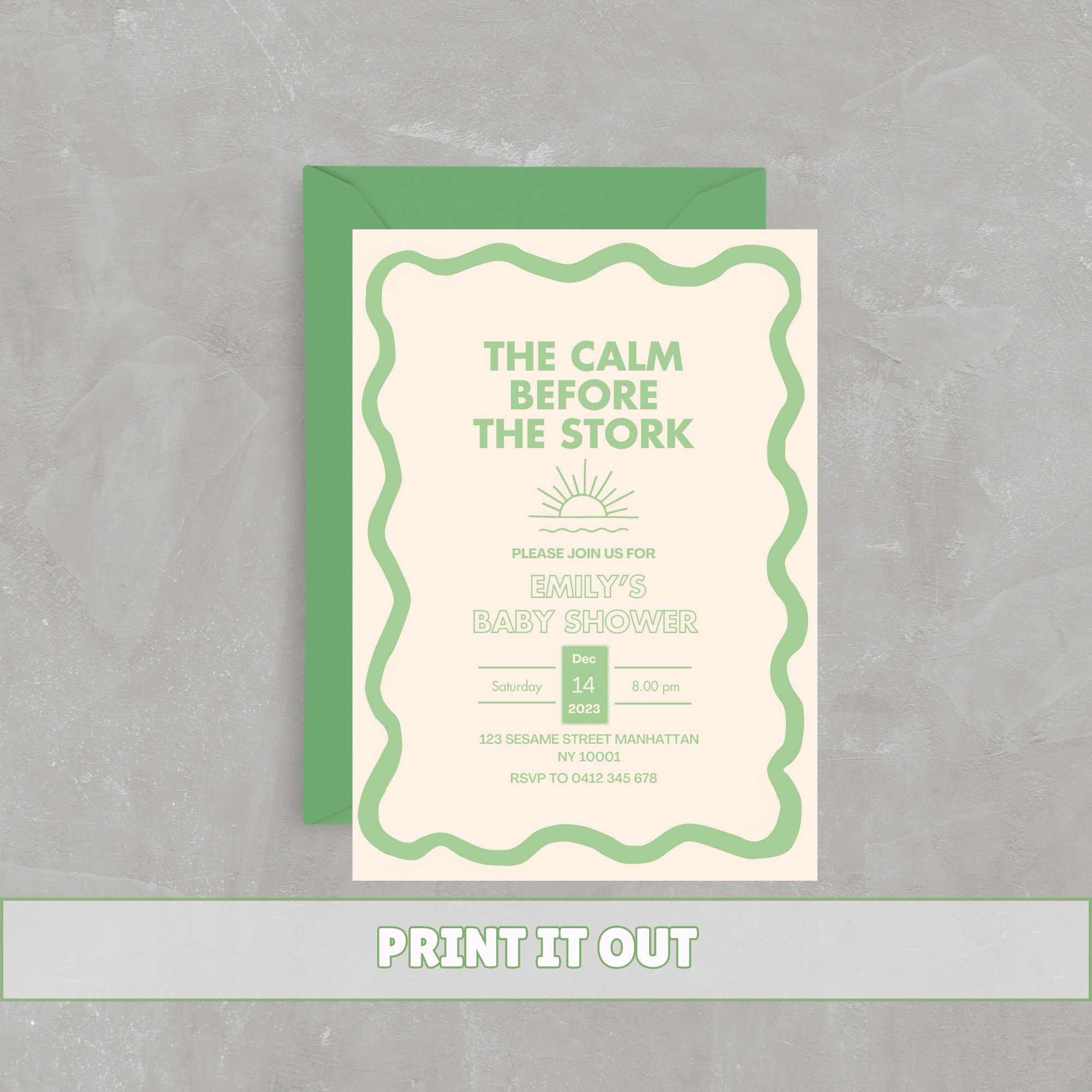 Editable Baby Shower Pun Invitation: the Calm Before the Stork | Light ...
