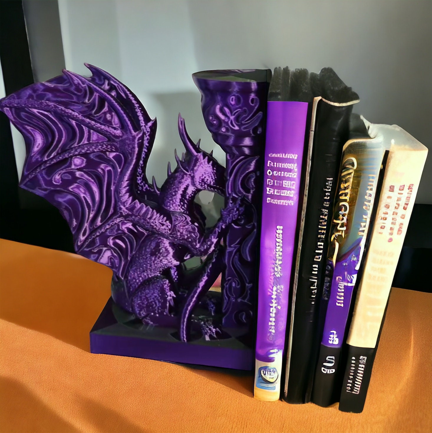 Custom Dragon Statue Bookends, 3D Printed Bookends, Bookshelf Fantasy ...