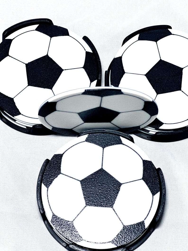 Custom 3D Printed Soccer Coasters Set With Holder – Unique Home Decor ...