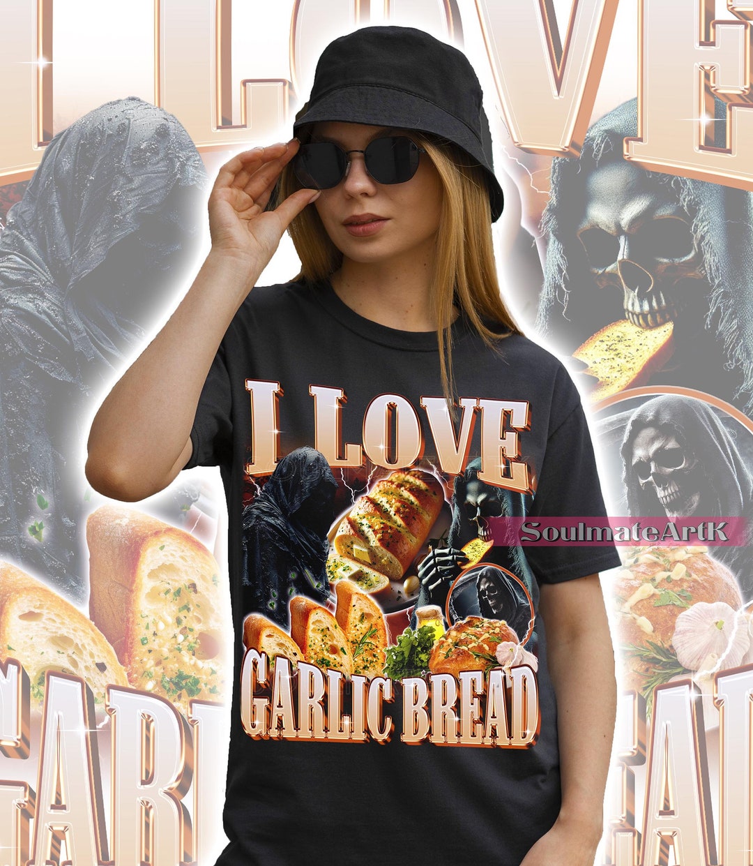 I Love Garlic Bread Shirt, Funny Skeleton Tshirt, Meme Joke Sweatshirt ...