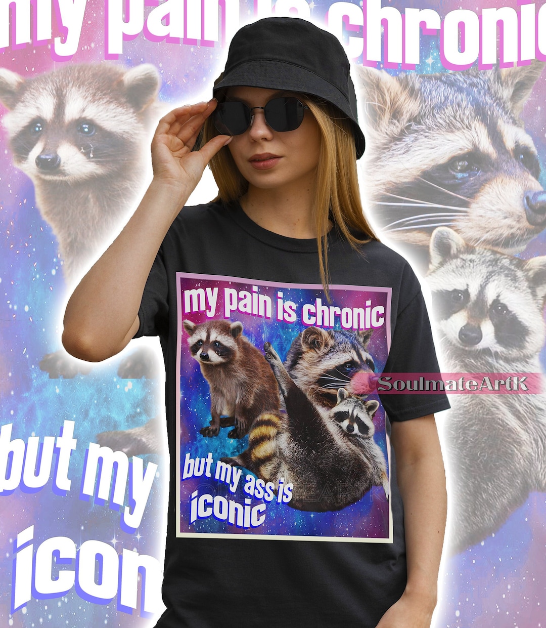 My Pain is Chronic Meme Shirt, Funny Raccoon Tshirt, Vintage Sweatshirt ...