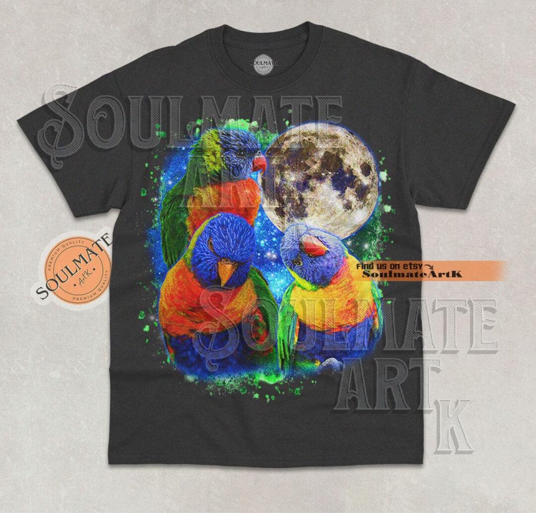Three Parrots Shirt, Retro Moon Tshirt, Vintage Parrot Lover Sweatshirt ...