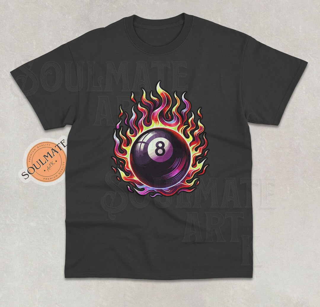 Vintage 8 Ball Graphic Shirt, Retro Billard Tshirt, Fiery Funny ...