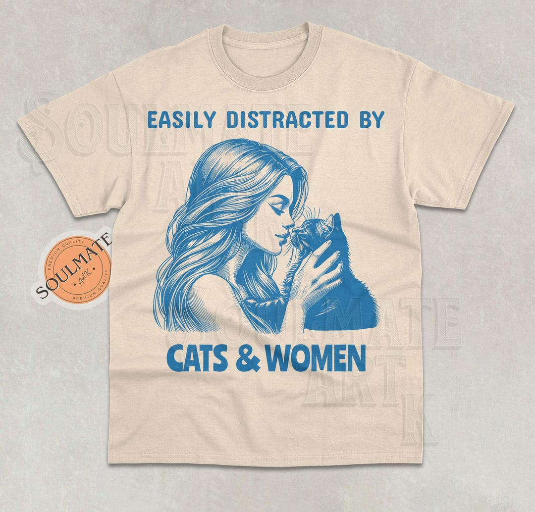 Easily Distracted by Cats and Women Shirt, Cute Cat Tshirt, Cat Lover ...