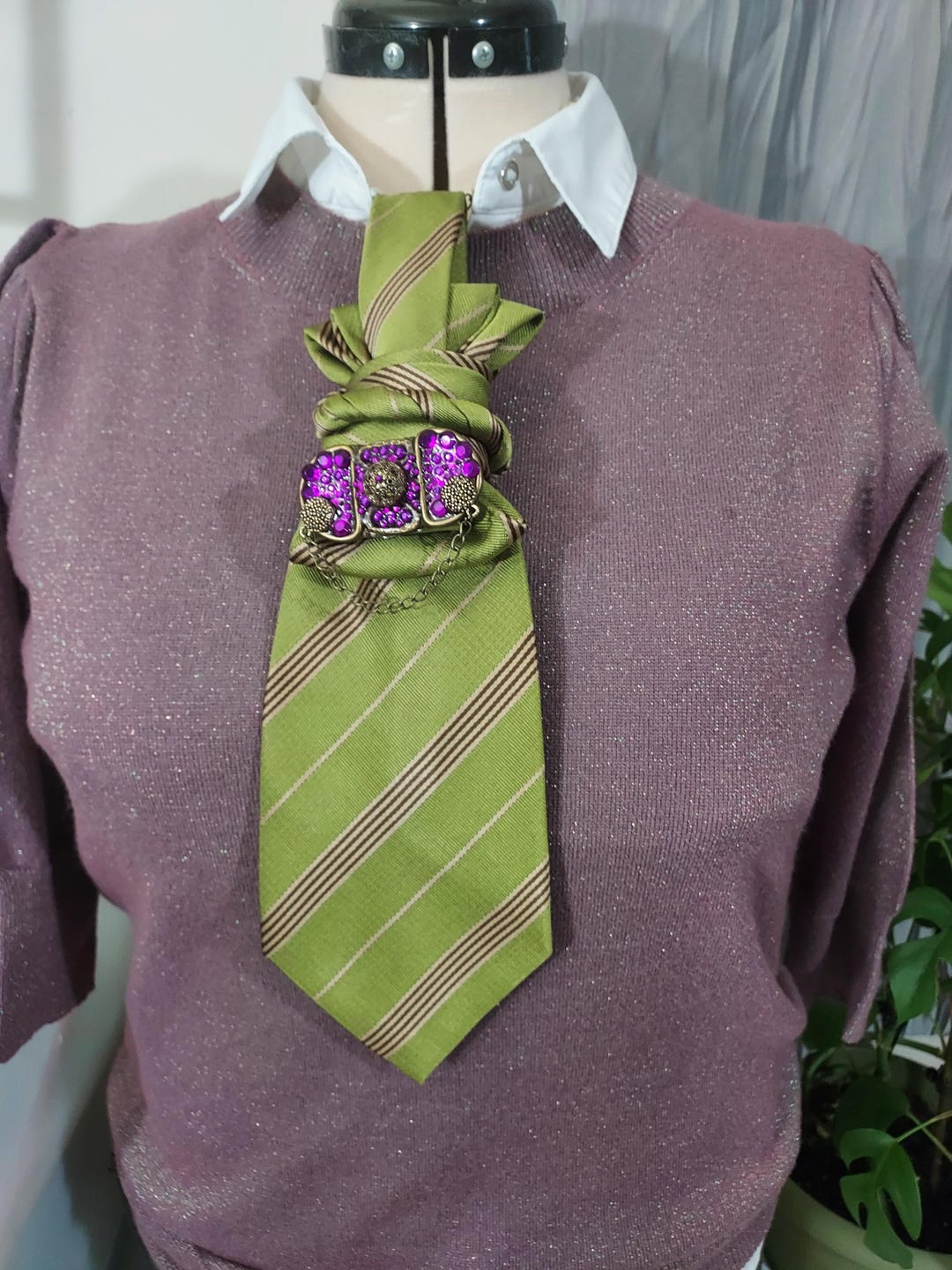 Upcycled Necktie Necklace With Handmade Brooch | Chic Upcycled ...