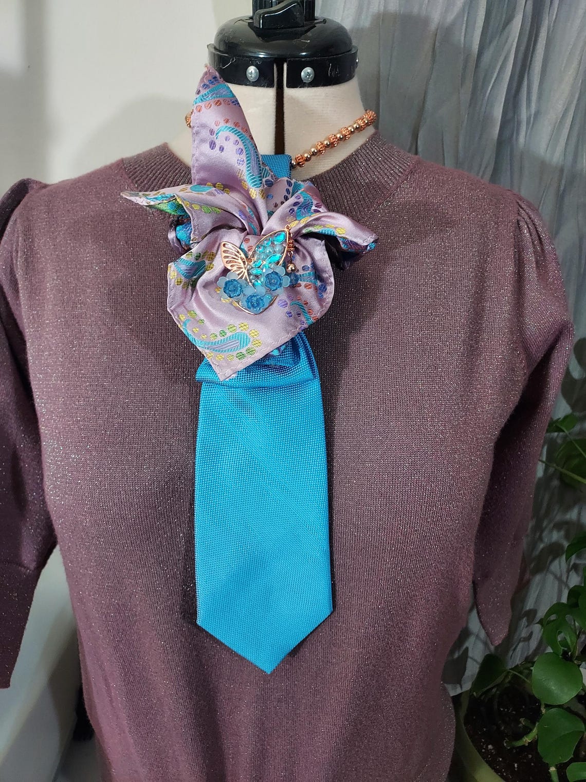 Upcycled Necktie Necklace With Handmade Brooch | Chic Statement ...