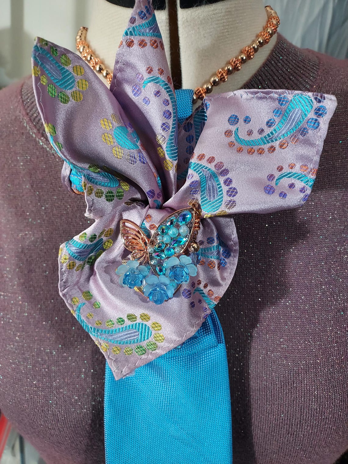 Upcycled Necktie Necklace With Handmade Brooch | Chic Statement ...