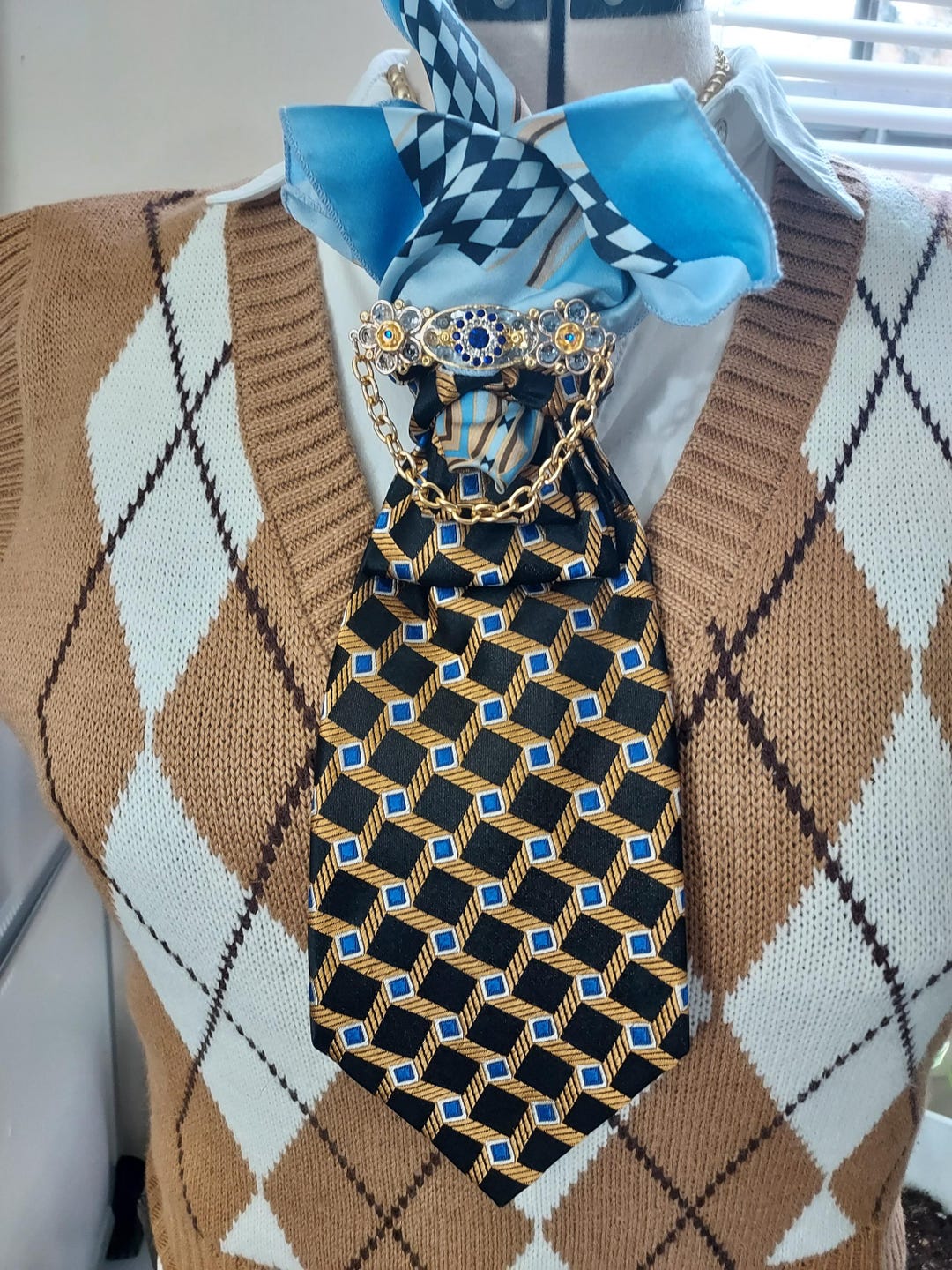 Upcycled Necktie Necklace With Handmade Brooch | Chic Upcycled ...