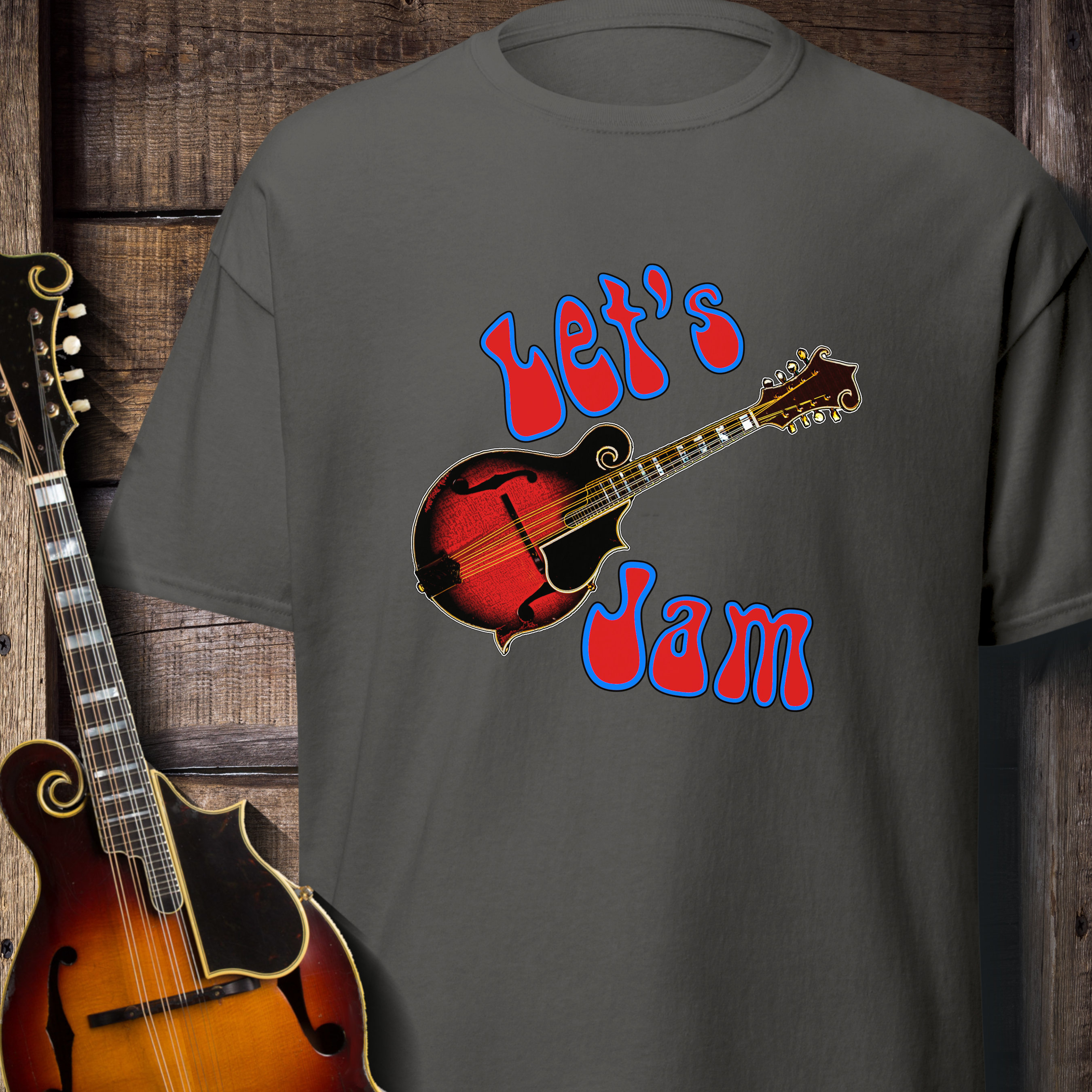 Playful "let's Jam" Mandolin on Classic Tshirt Fun Jam Band Shirt ...