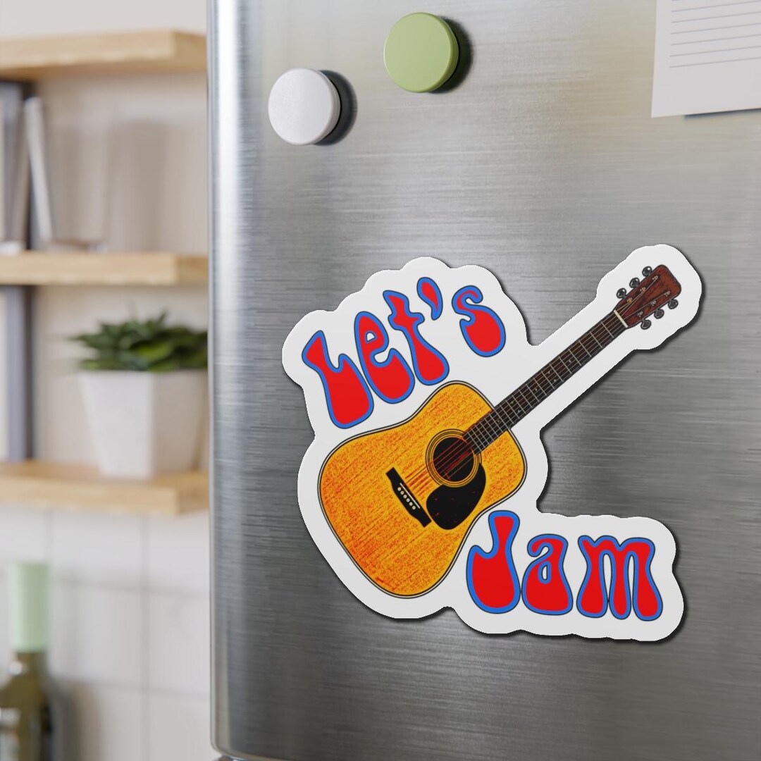 Let's Jam Acoustic Guitar Magnet - Musician Gift for Fridge, Locker ...