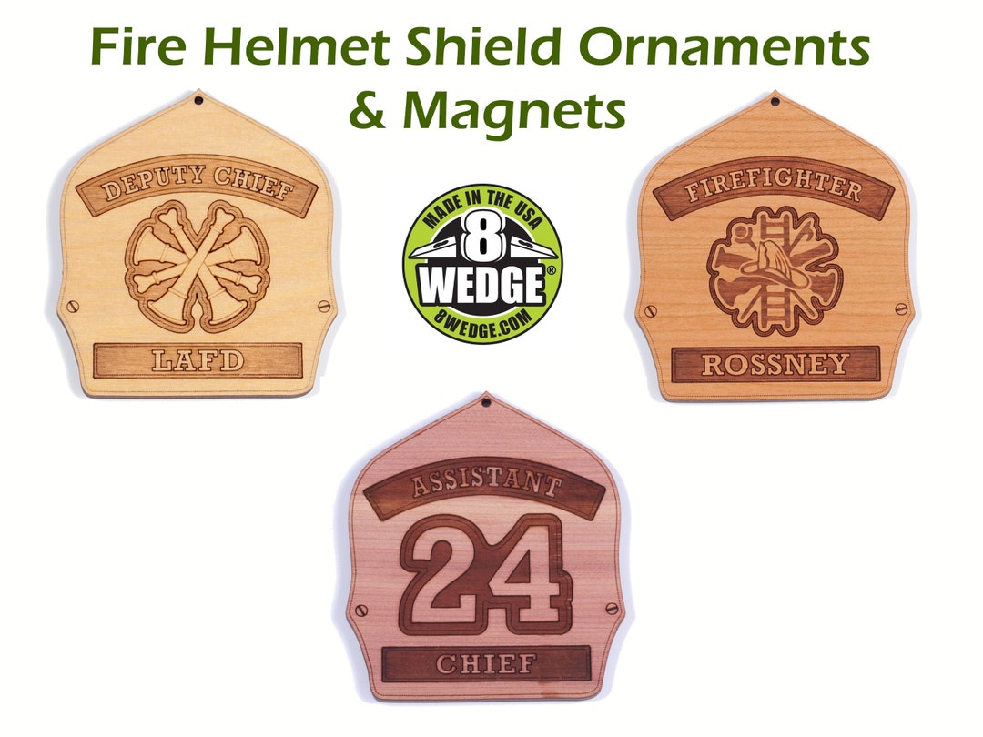 Wood Firefighter Helmet Shield Ornaments & Refrigerator Magnets ...