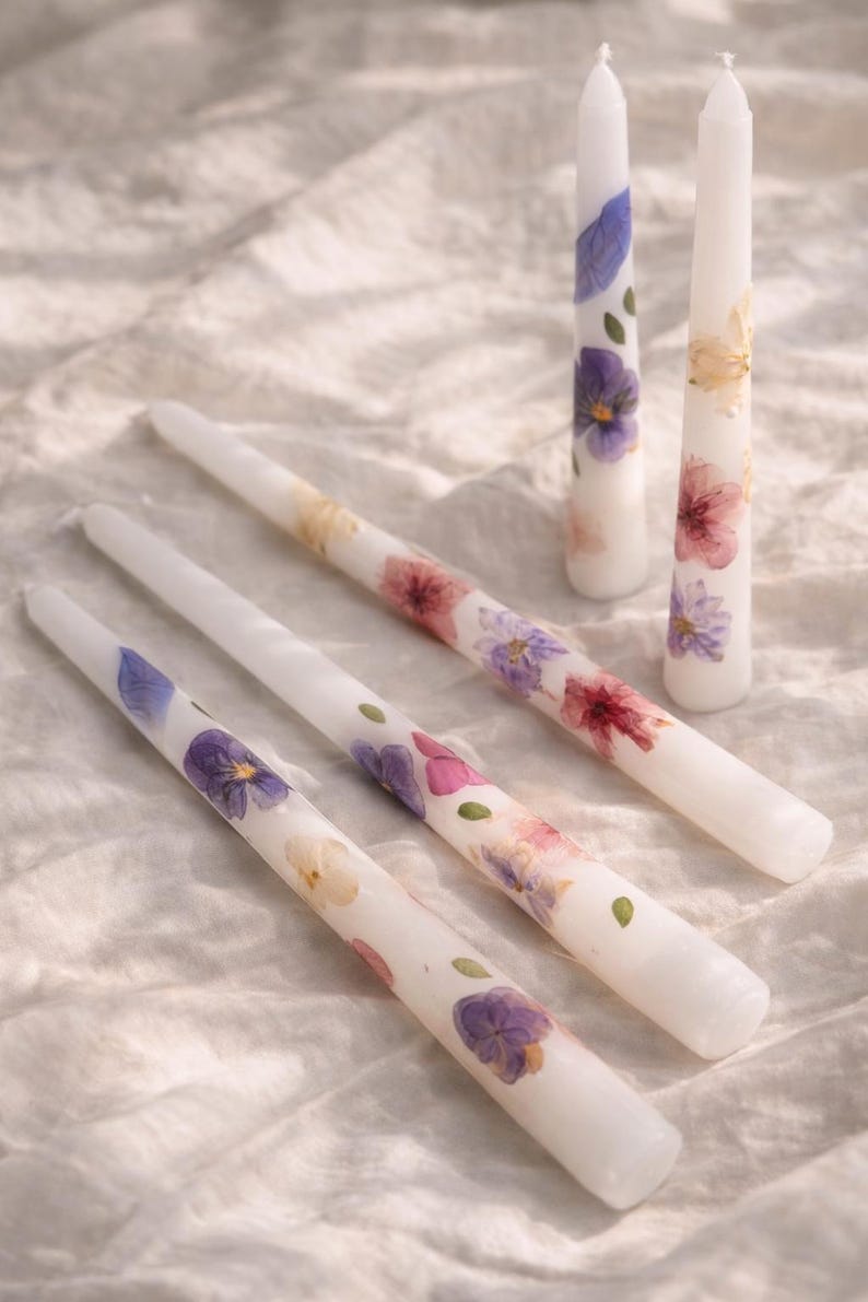 Pressed Wildflower Taper Candles, Botanical Home Decor, Set of 3 - Etsy